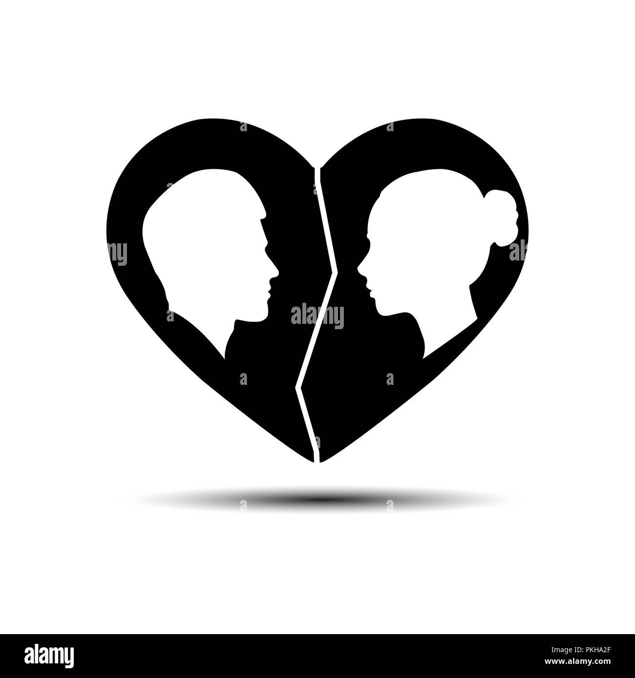 Silhouettes of male and female faces look at each other in the contour ...