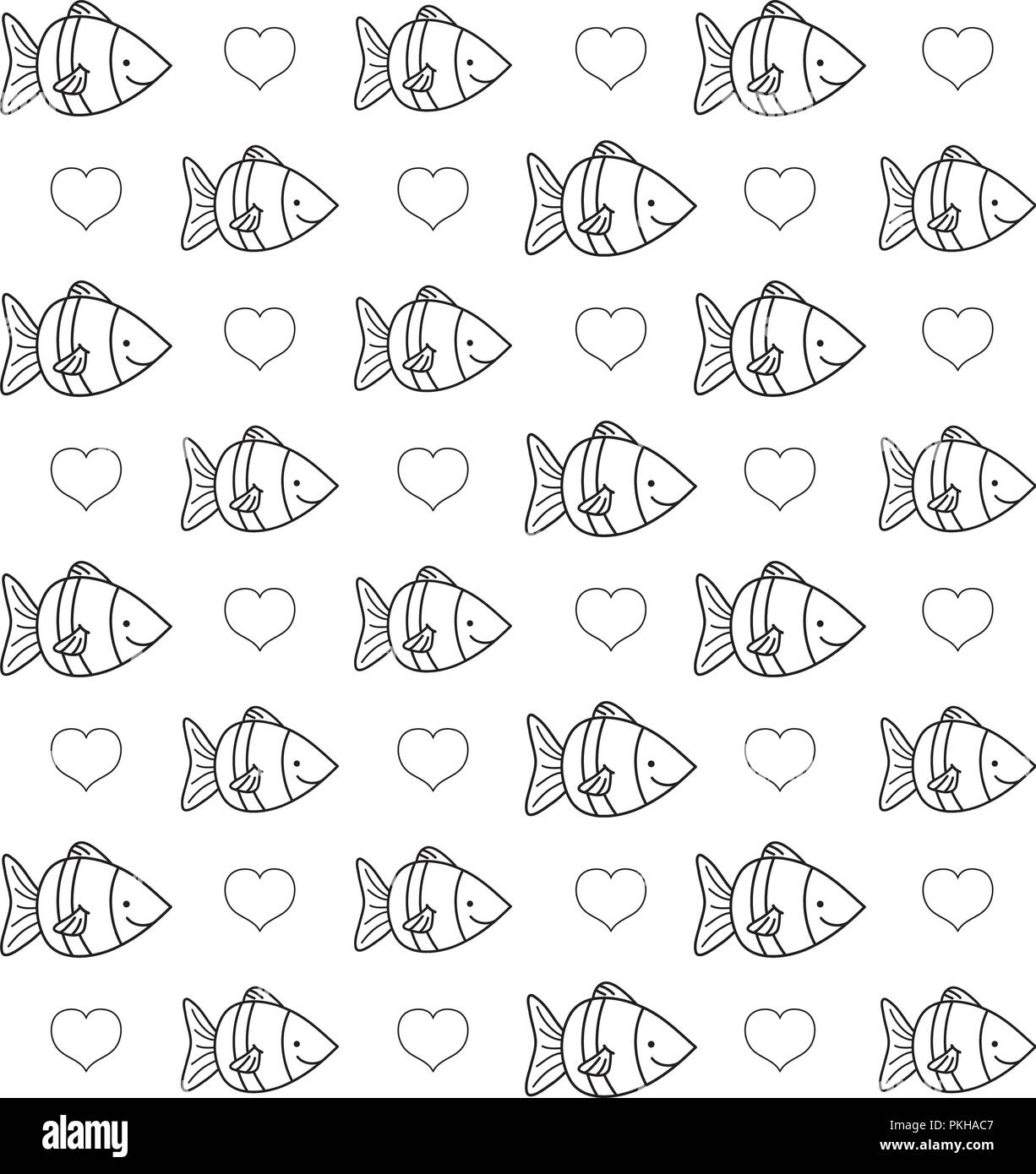 outline tropical fish animal and heart background Stock Vector Image ...