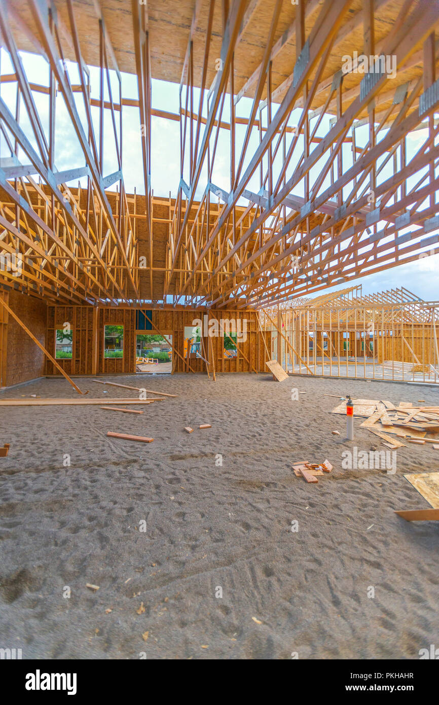 View of interior of roof and building development Stock Photo - Alamy