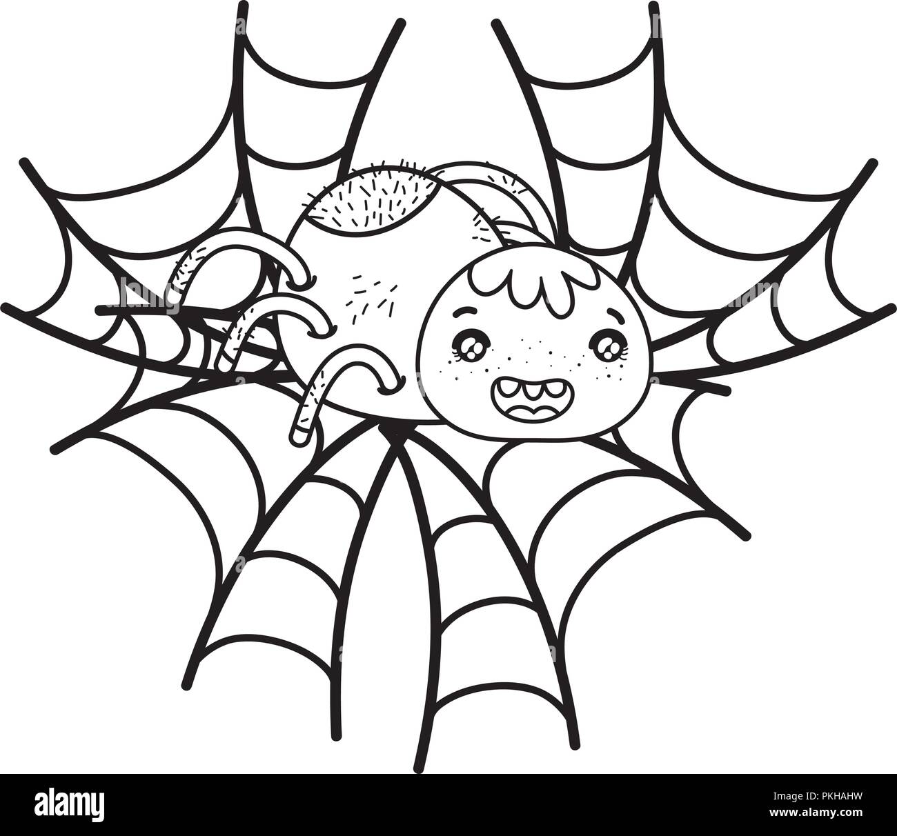 outline happy spider character animal in the spiderweb Stock Vector ...