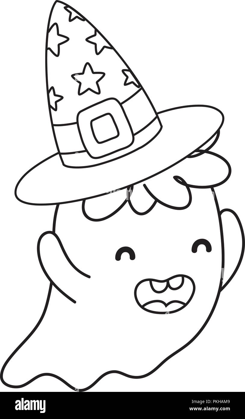 outline funny ghost character with hat style Stock Vector Image & Art ...