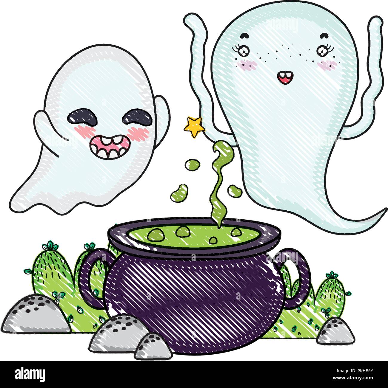 grated funny ghosts cooking pot cauldron Stock Vector Image & Art - Alamy