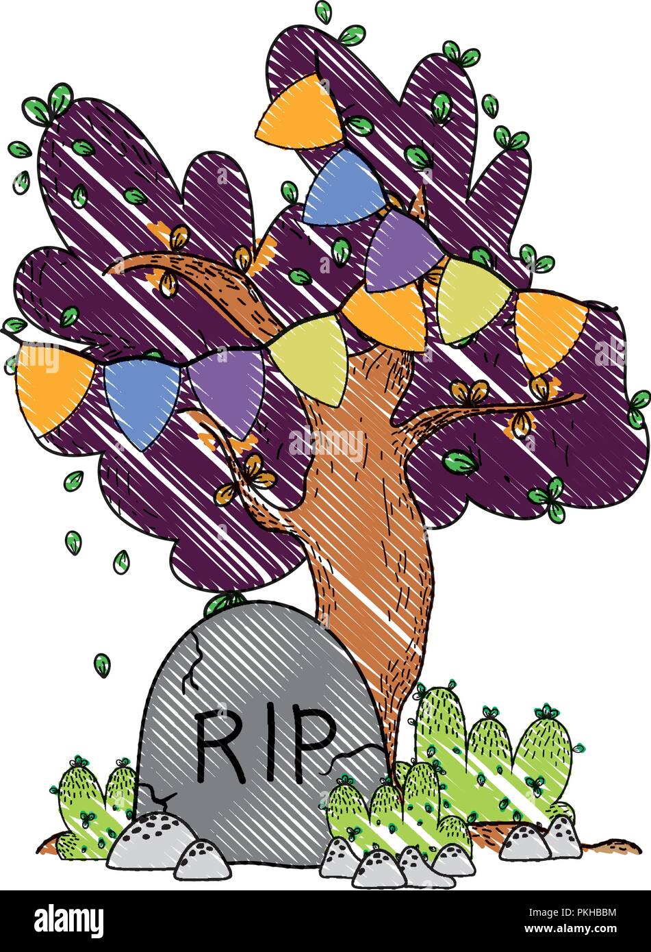 grated tree with party flags and rip stone Stock Vector Image & Art - Alamy