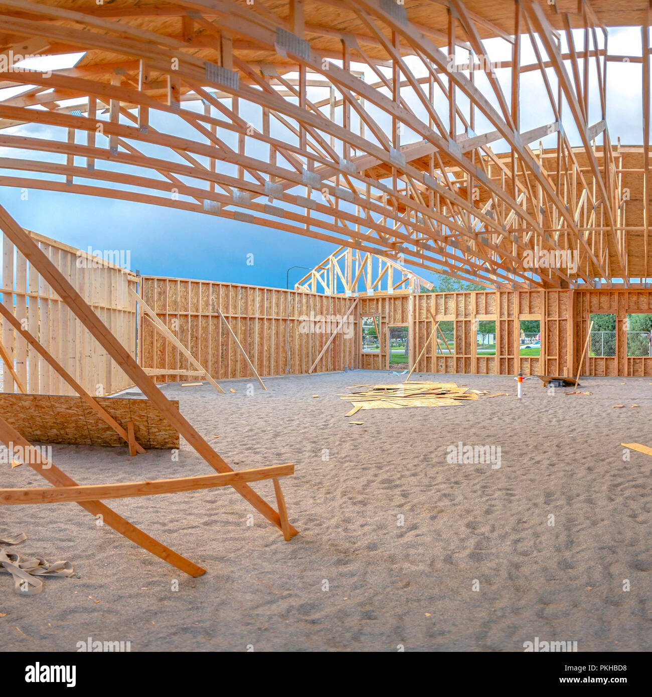 Wide angle builidng interior construction square Stock Photo - Alamy