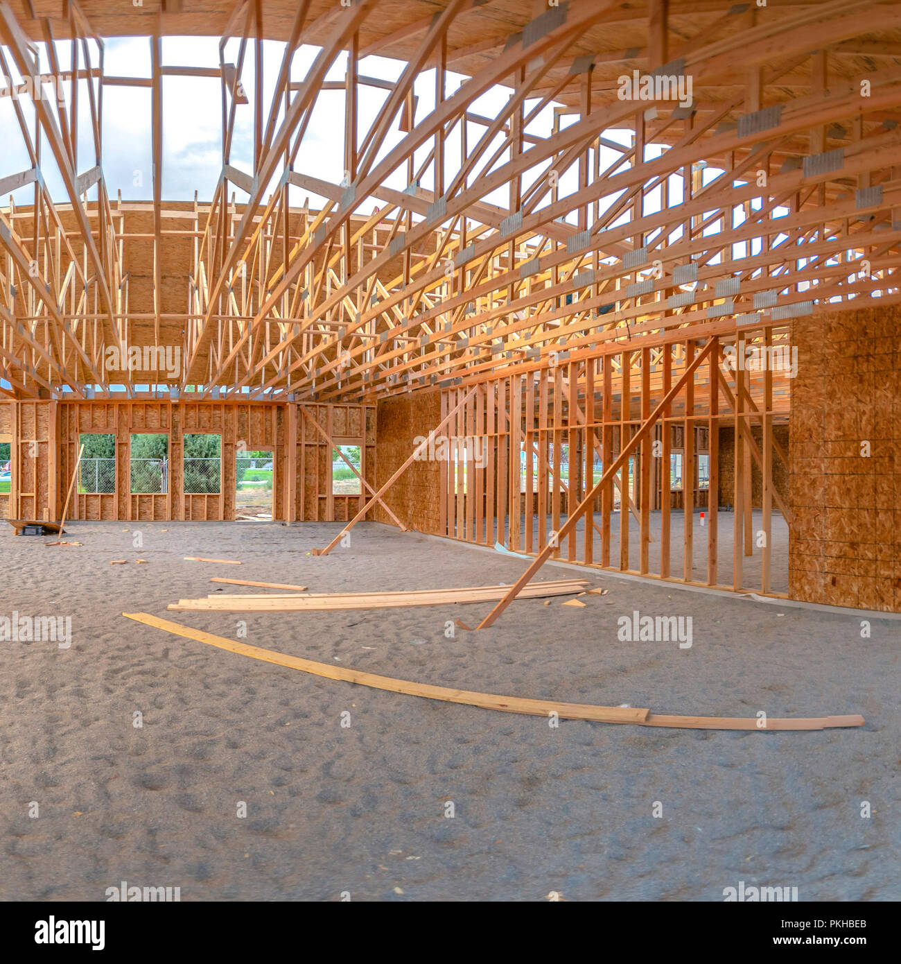 Wide angle fish eye builidng interior construction Stock Photo - Alamy