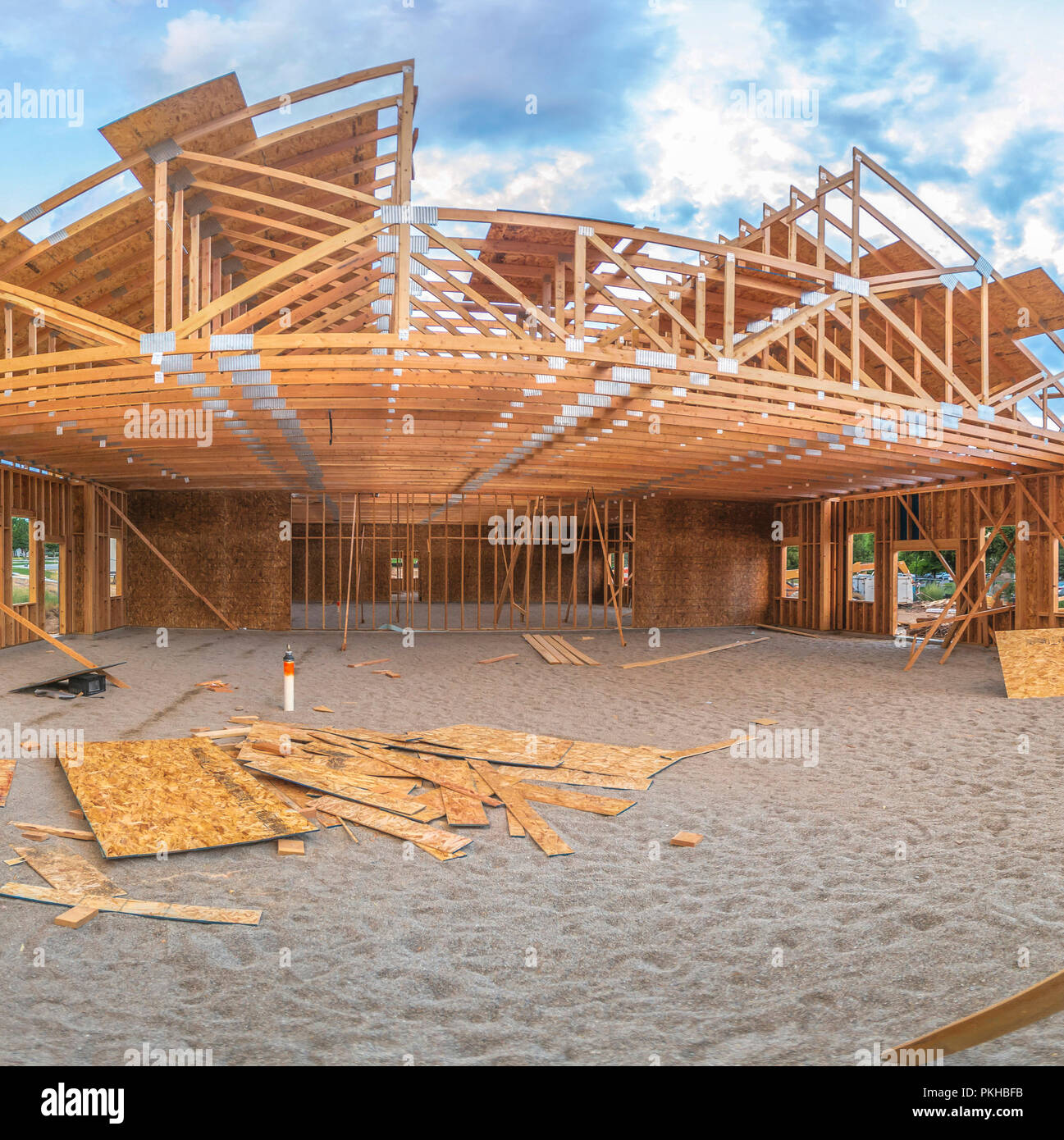 Wide angle of a building under construction square Stock Photo - Alamy