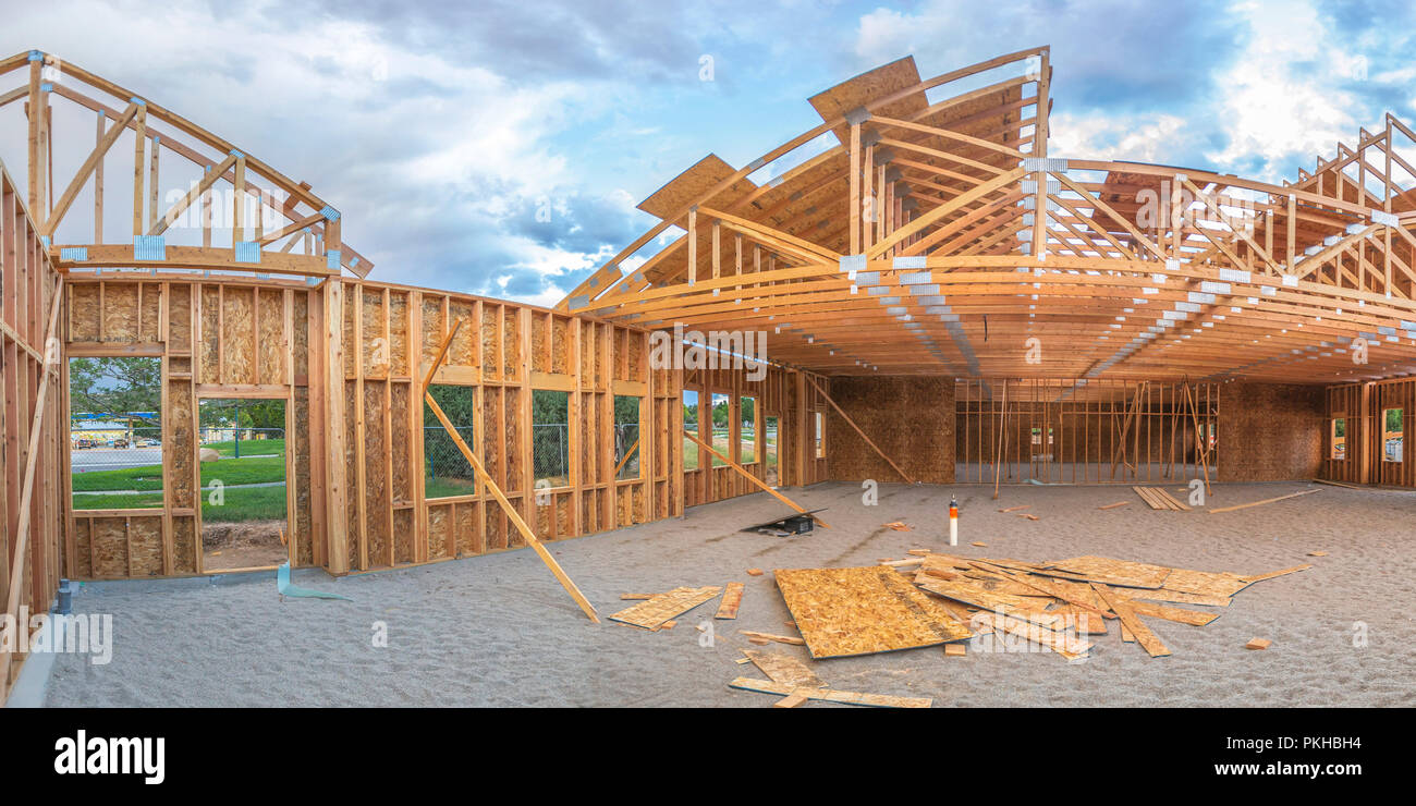 Wide angle of building under construction pano Stock Photo - Alamy