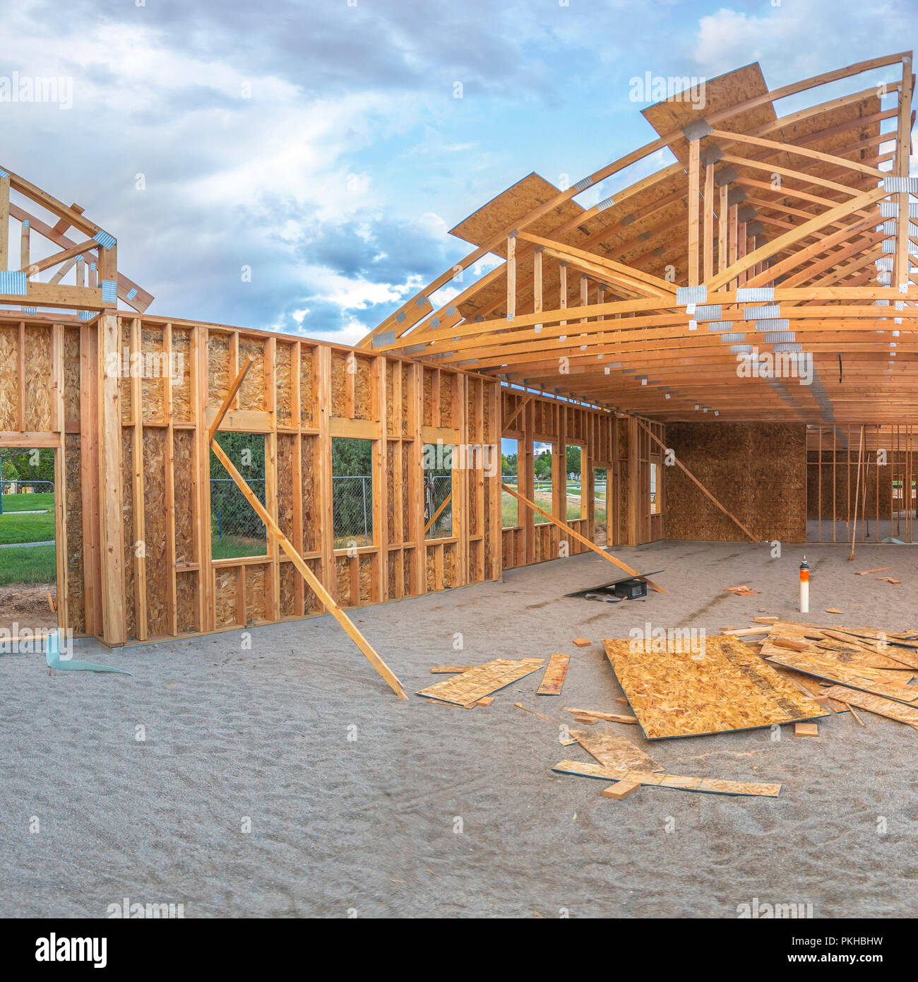 Wide angle of building under construction square Stock Photo - Alamy