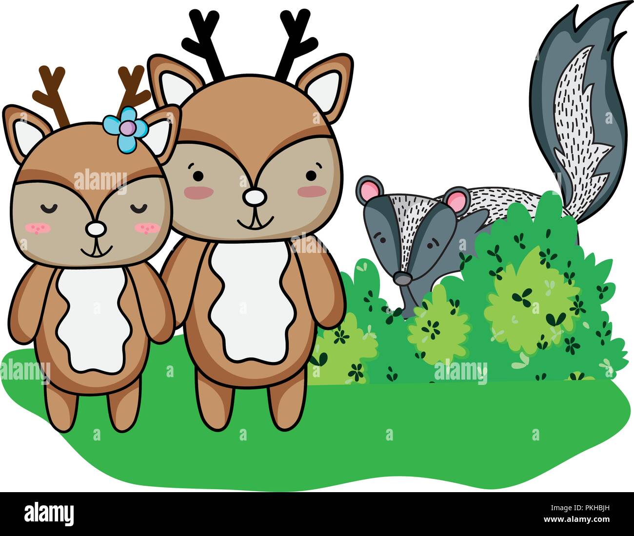deer couple animal and skunk with bush Stock Vector Image & Art - Alamy