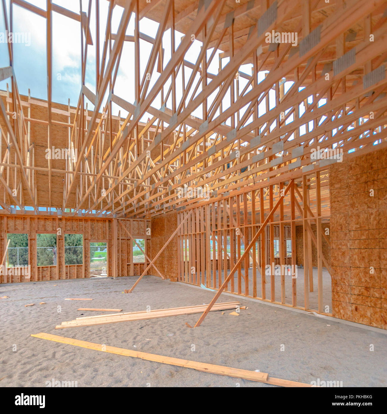Wide angle of construciton site interior square Stock Photo - Alamy