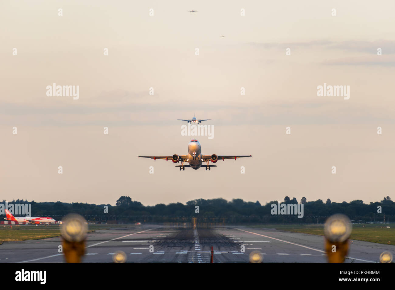 GATWICK AIRPORT, ENGLAND, UK – SEPTEMBER 13 2018: View directly down ...