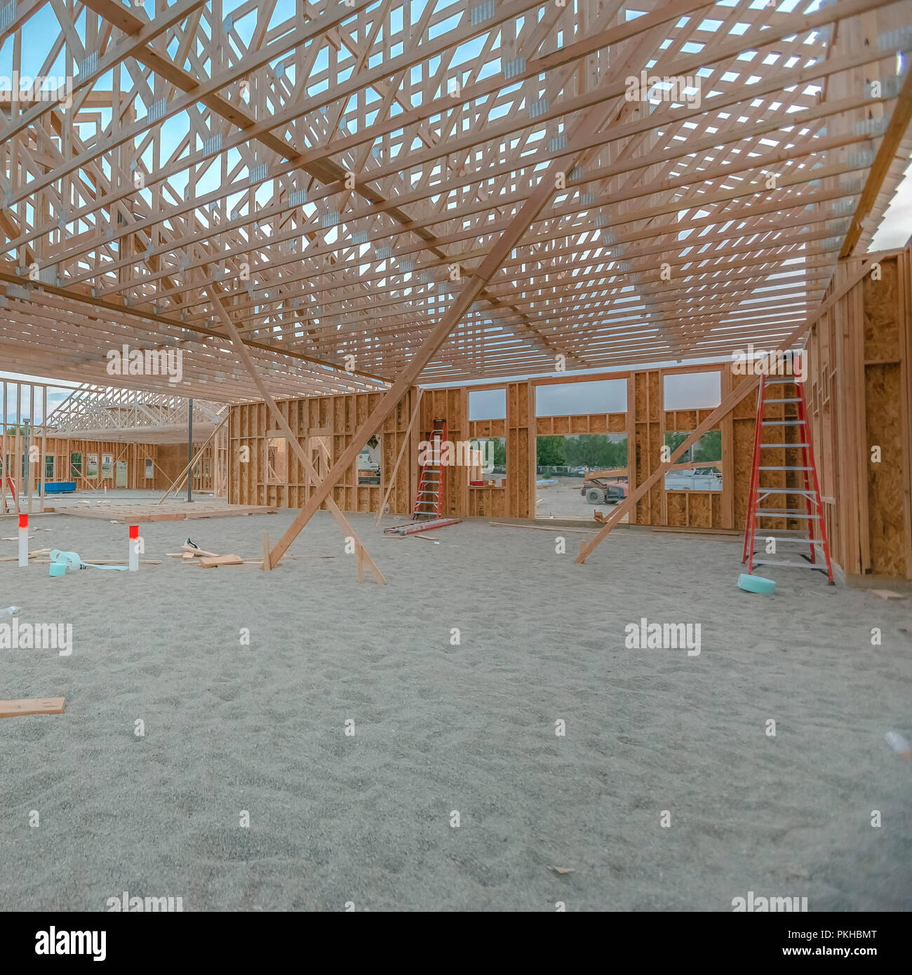 Wide angle perspective of construction yard Stock Photo - Alamy