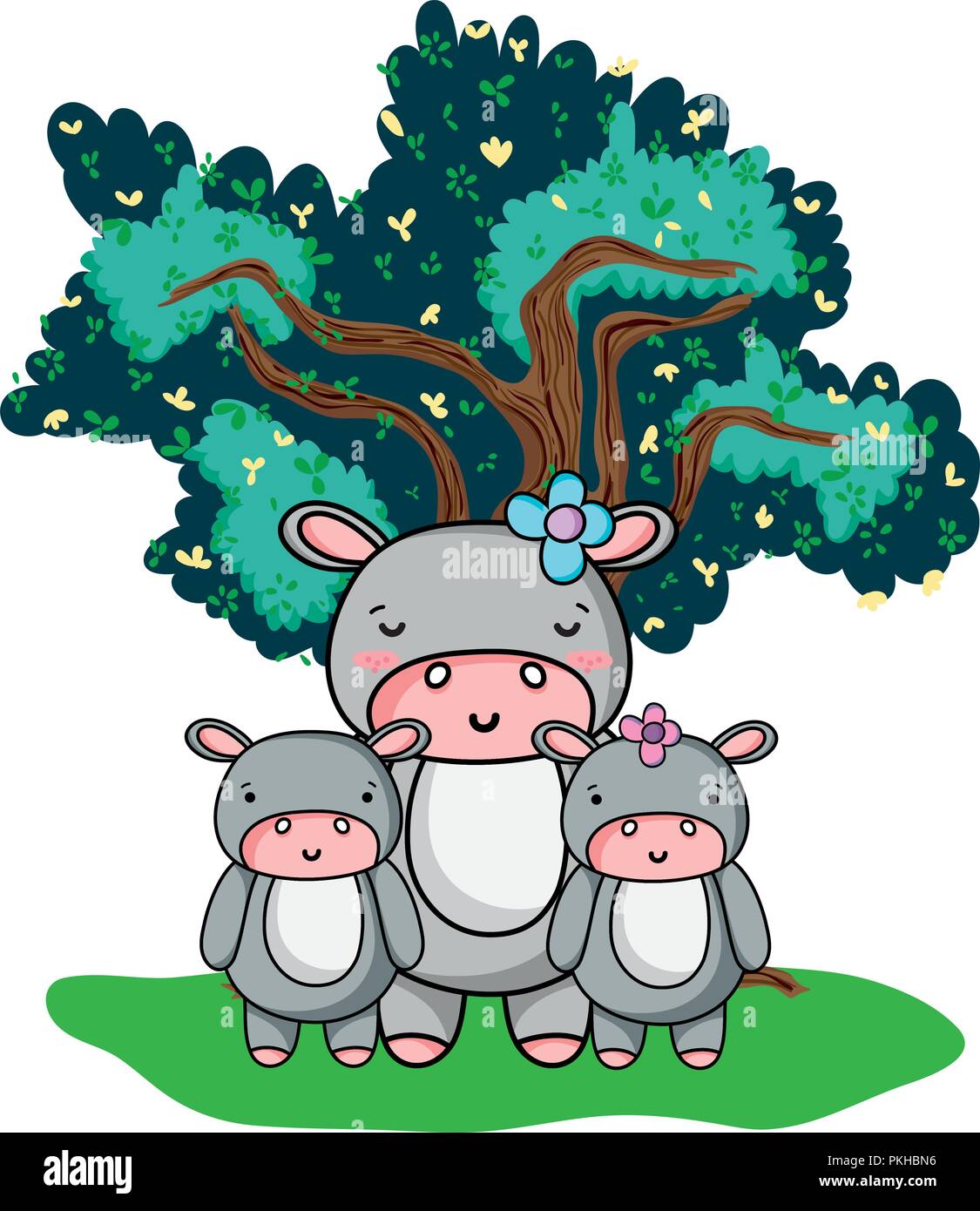 adorable hippopotamus family animals and tree Stock Vector Image & Art ...