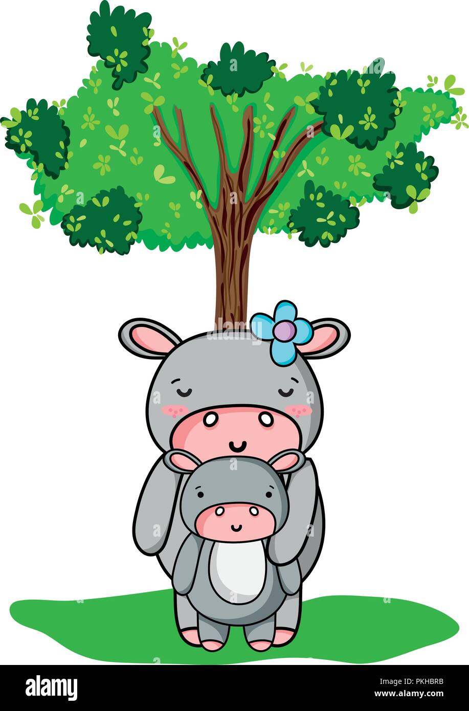 nice hippopotamus its son animals and tree Stock Vector Image & Art - Alamy