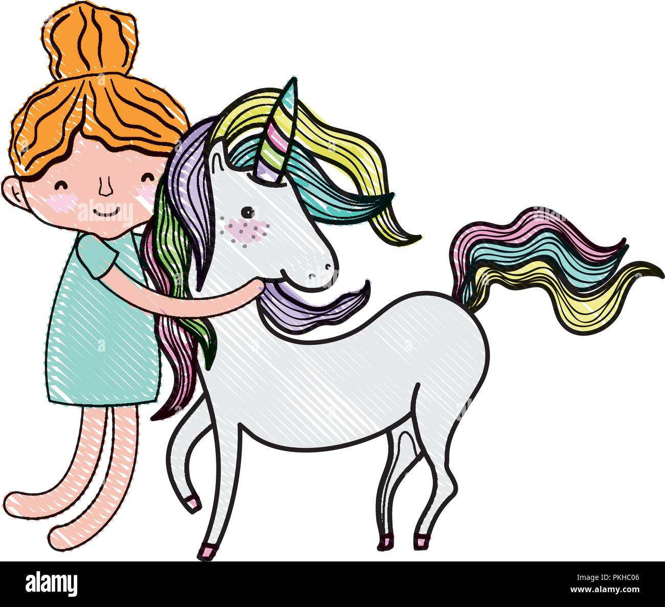 scribbled boy hugging beauty unicorn hairstyle Stock Vector Image & Art ...