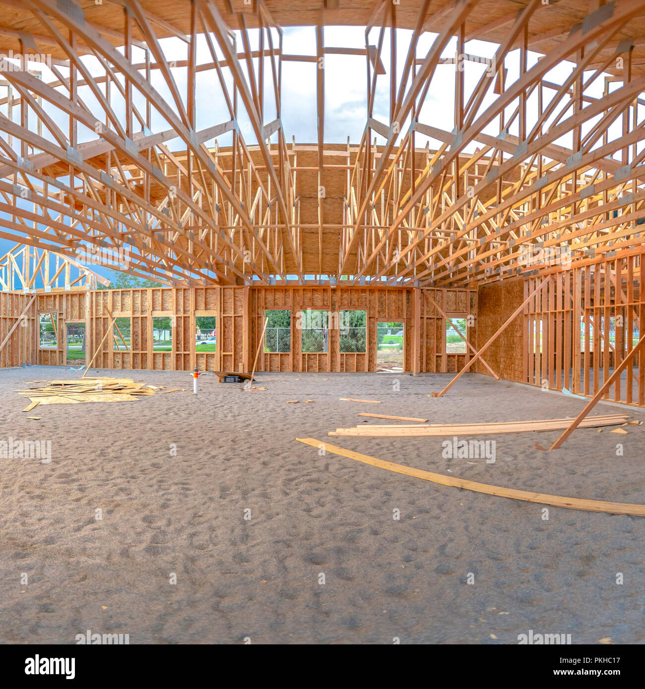 Wide builidng interior under construction square Stock Photo - Alamy