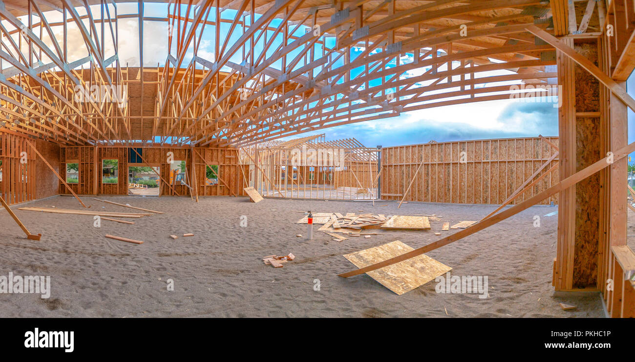 Wide construction yard interior of building wide Stock Photo - Alamy