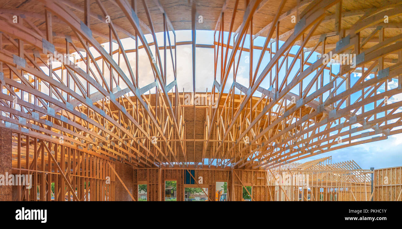 Wide interior roof of building under construction Stock Photo - Alamy