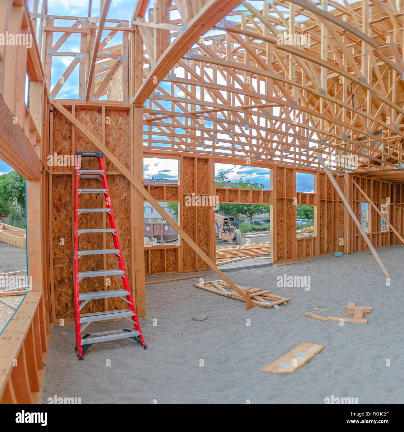 Wide view construction building interior ladder Stock Photo - Alamy