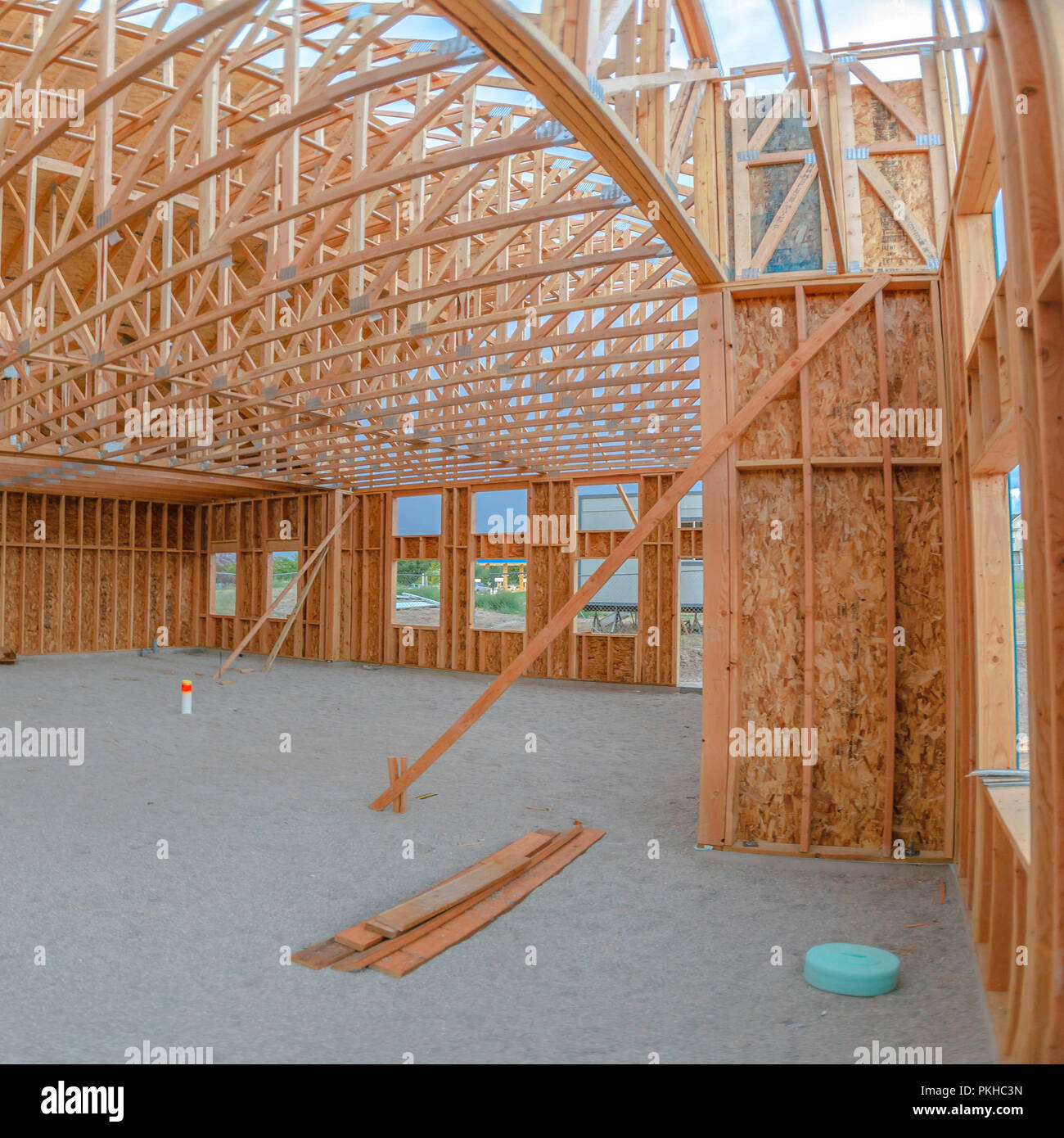 Wide view of construction building interior square Stock Photo - Alamy