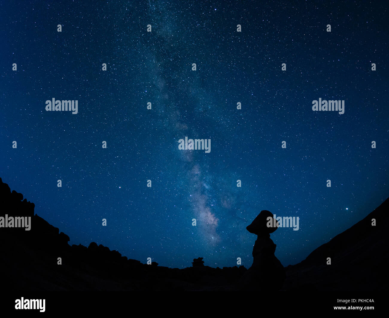 Milky Way over the hoodoos, Goblin Valley State Park, Utah Stock Photo ...