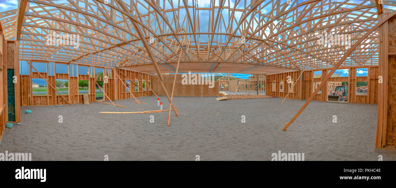 Wide view of interior building construction Stock Photo - Alamy