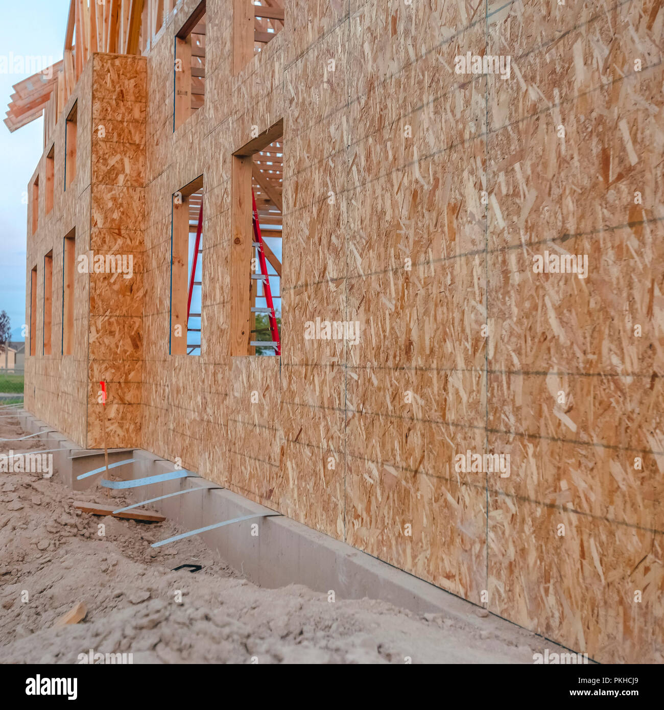 Wooden boards of new construct building square Stock Photo - Alamy