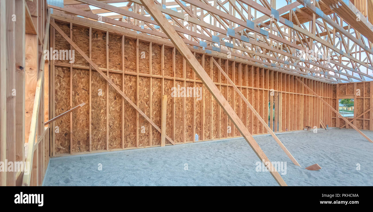 Wooden construction of building sand floor wide Stock Photo - Alamy