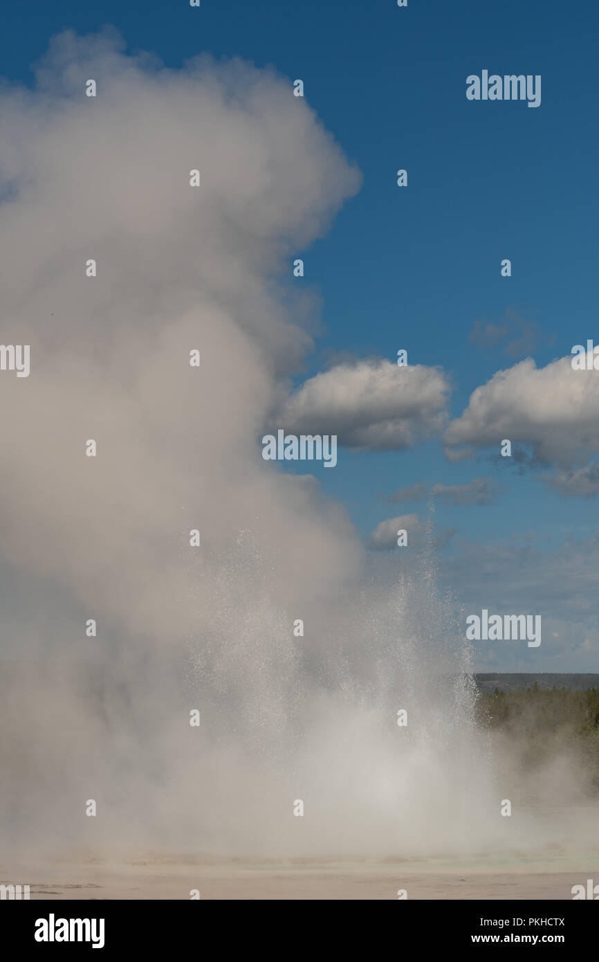 GeyserErupts with Large Spray in Yellowstone wilderness Stock Photo - Alamy