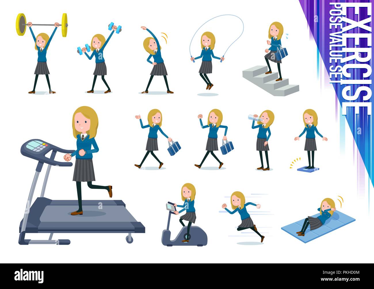 A set of school girl on exercise and sports.There are various actions ...