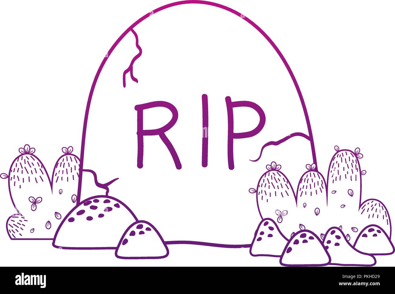 degraded outline rip stone tablet with bushes and rocks Stock Vector ...