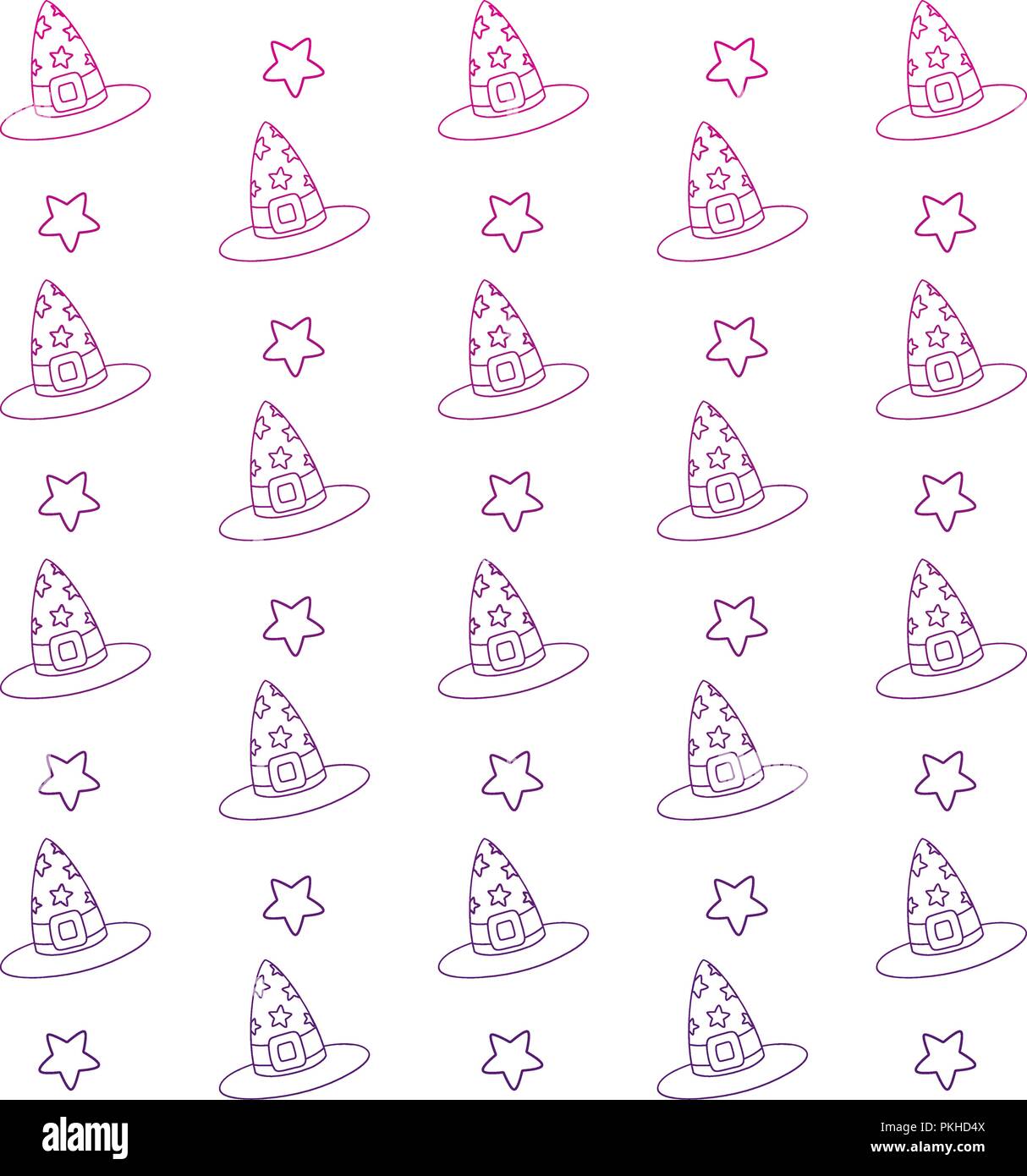 degraded outline witch hat with ribbon and star background Stock Vector ...