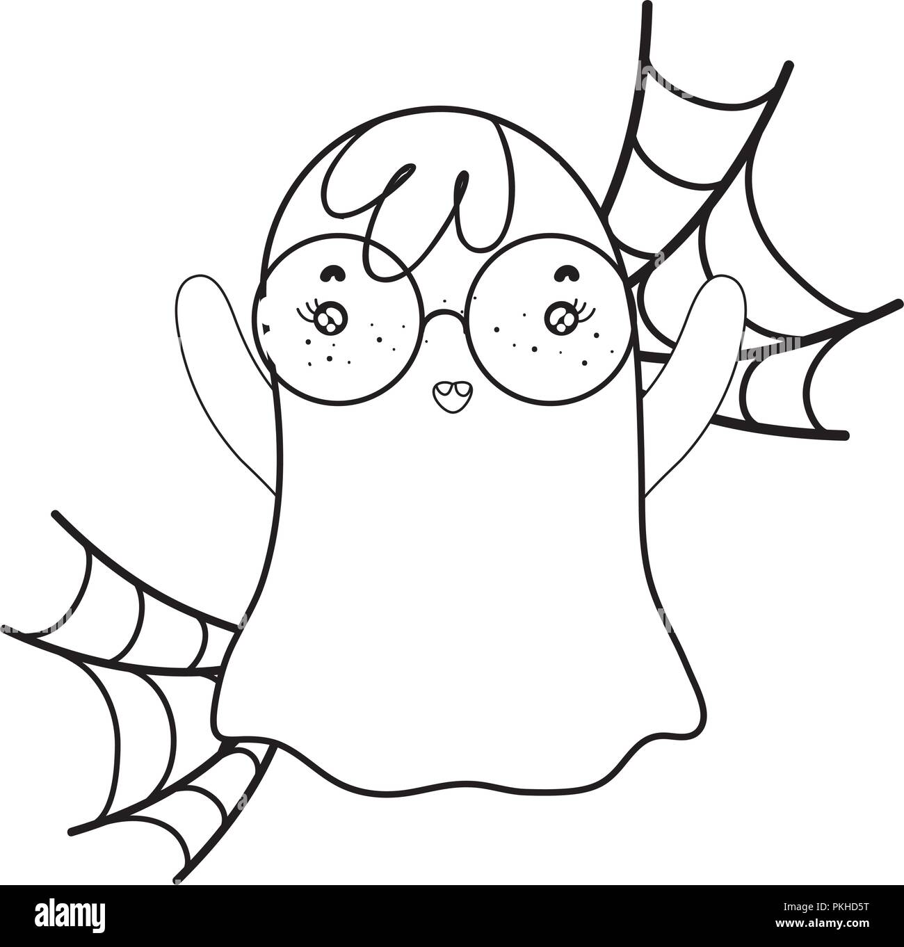 outline ghost wearing glasses with spiderweb style Stock Vector Image ...
