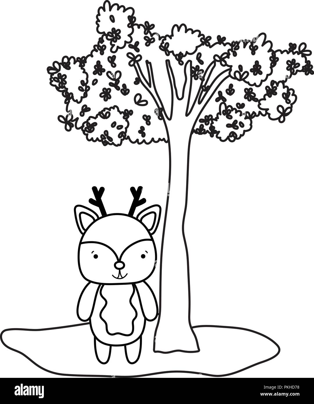 outline cute deer wild animal and tree Stock Vector Image & Art - Alamy