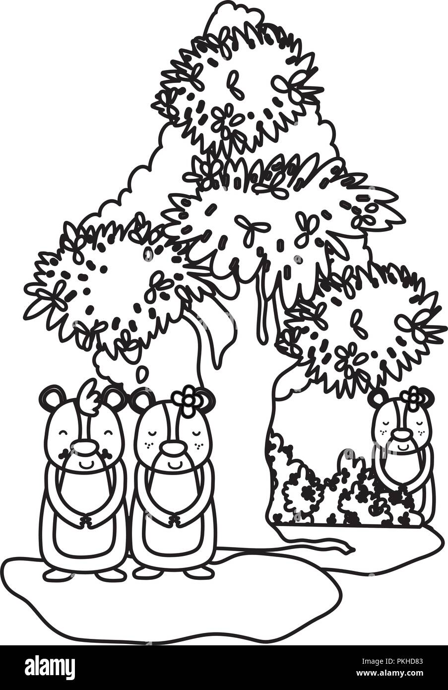 outline bears wild animals with bushes and tree Stock Vector Image ...
