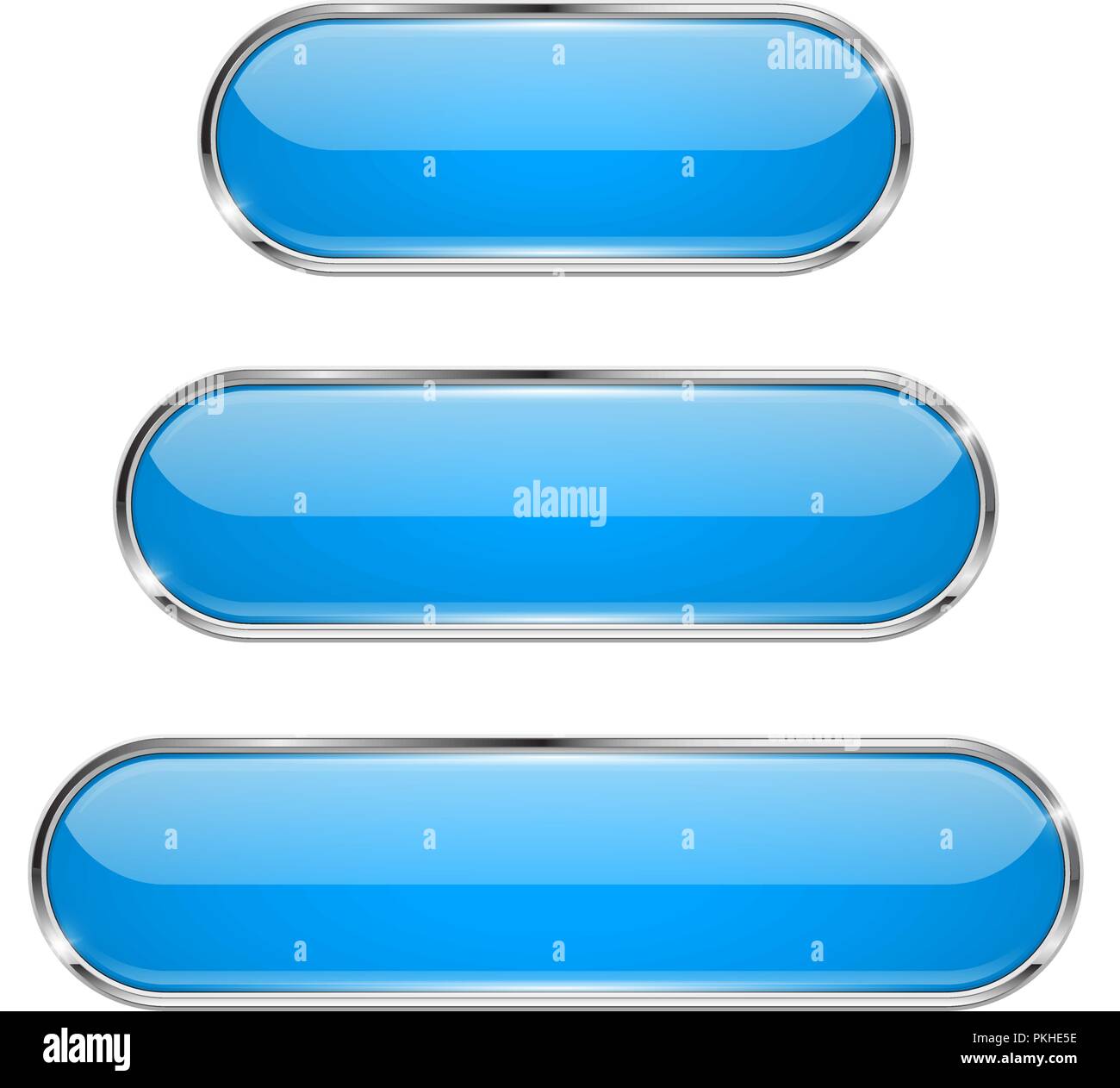 Blue oval buttons. 3d glass menu icons with metal frame Stock Vector ...
