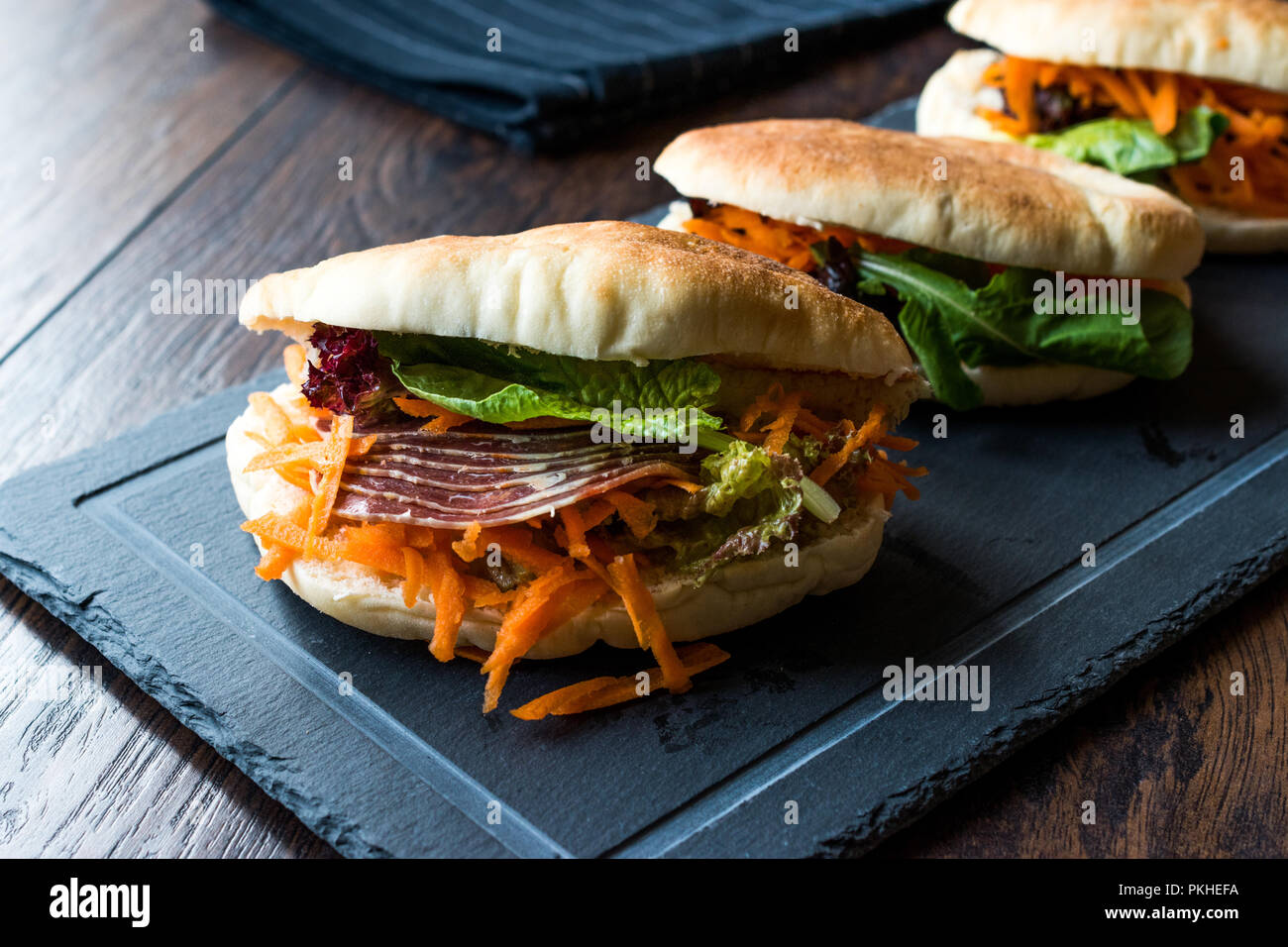 Taiwans Pita Bread Bun Sandwich Gua Bao With Smoked Bacon Carrot