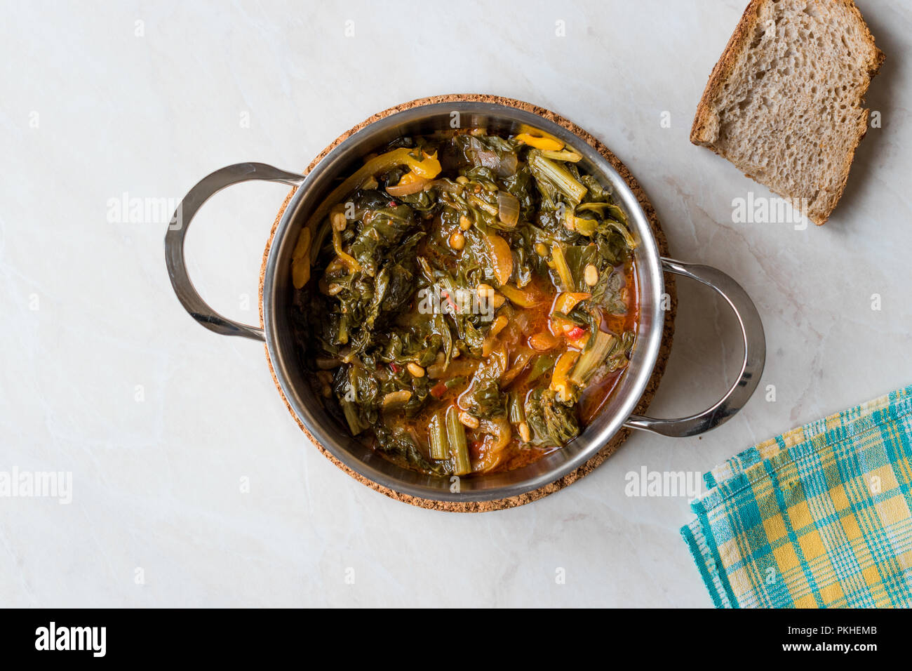 Homemade Healthy Chard with Rice, Onions and Tomato Paste in Metal Pot ...