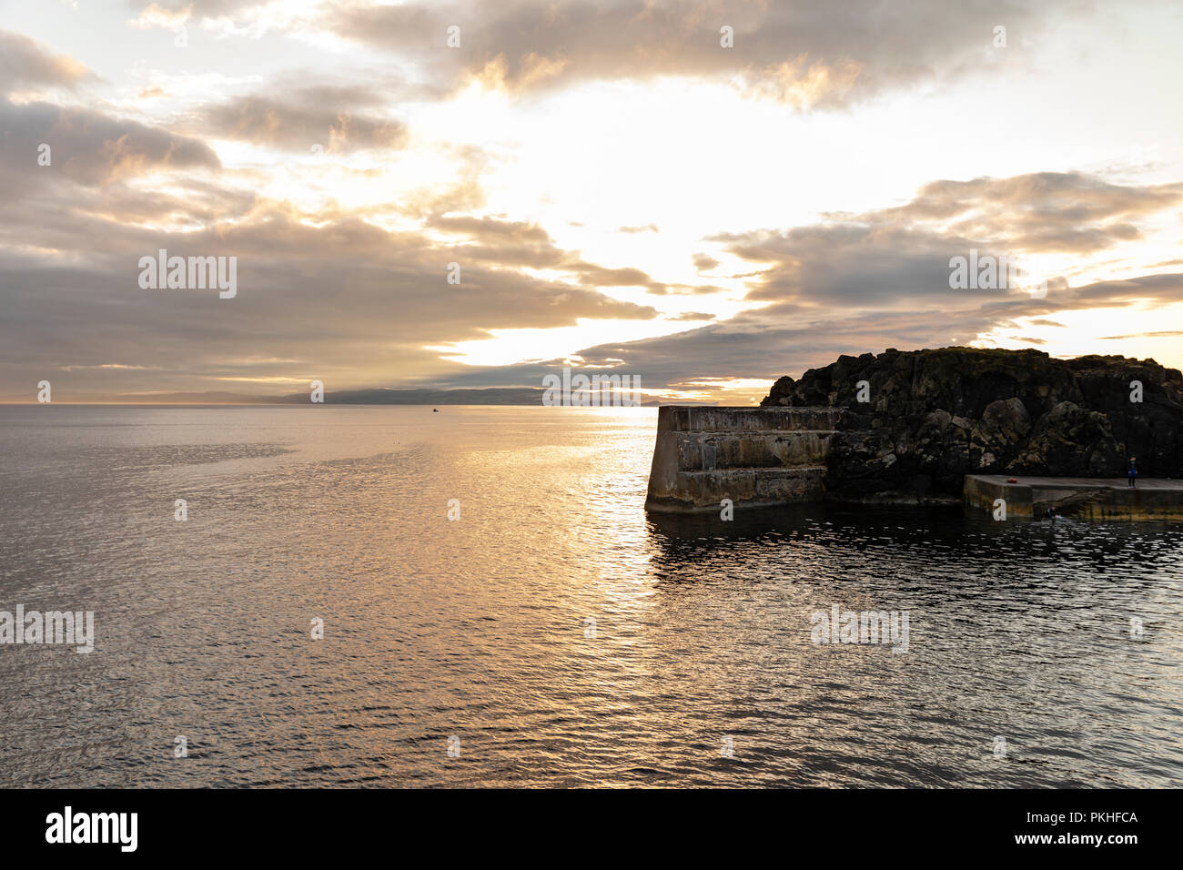 Landscape showing the harbour wall at Portstewart, Co. Derry. Northern ...