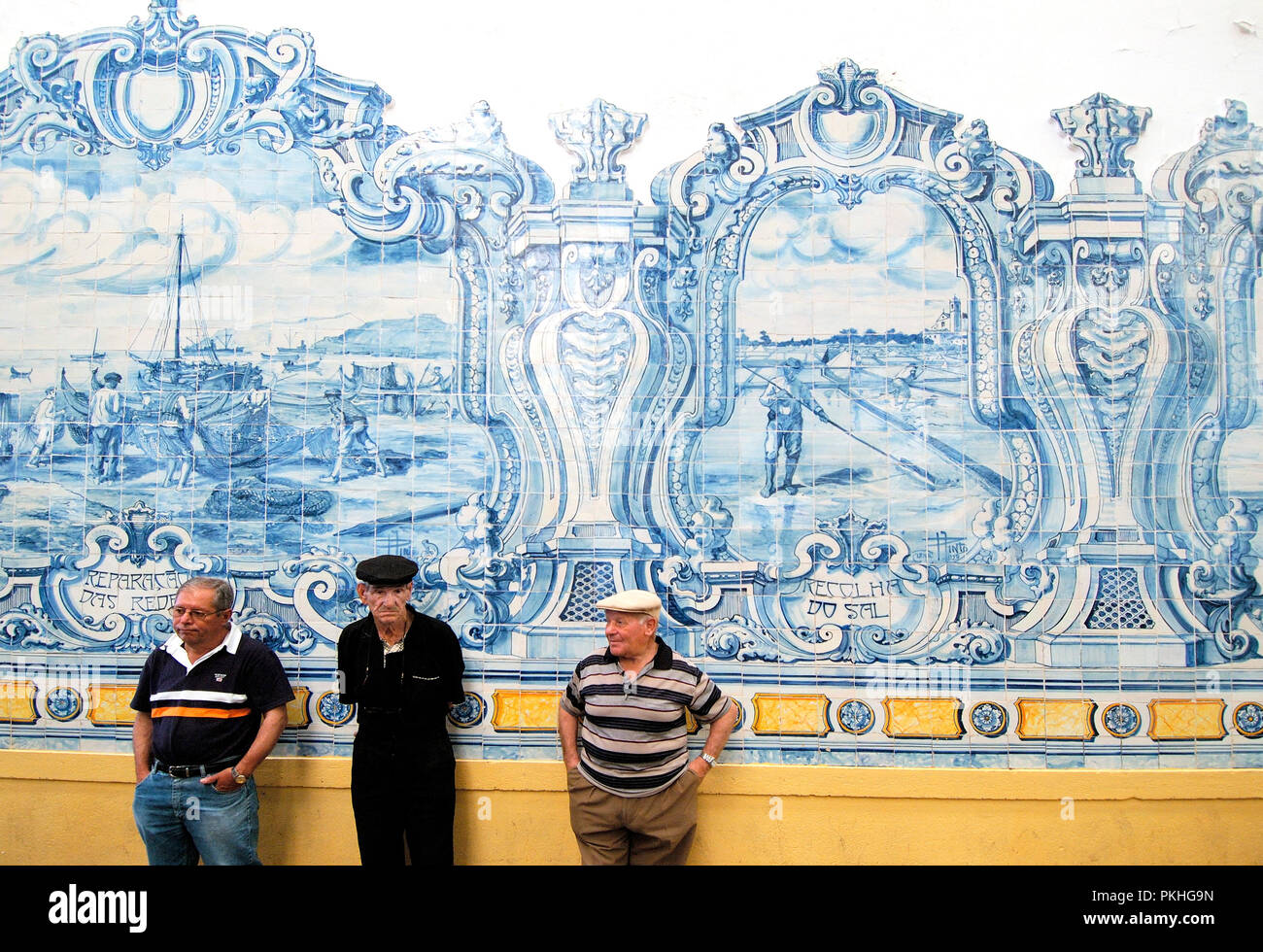 Ceramic tiles (azulejos) in the Mercado do Livramento (market). Setúbal ...