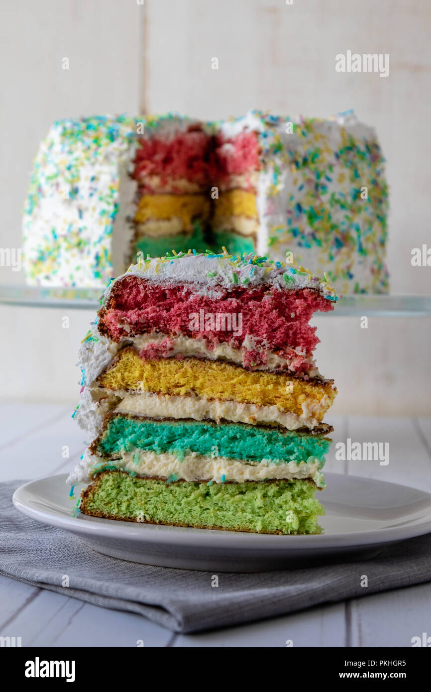 colorful rainbow cake dessert with colored layers Stock Photo - Alamy