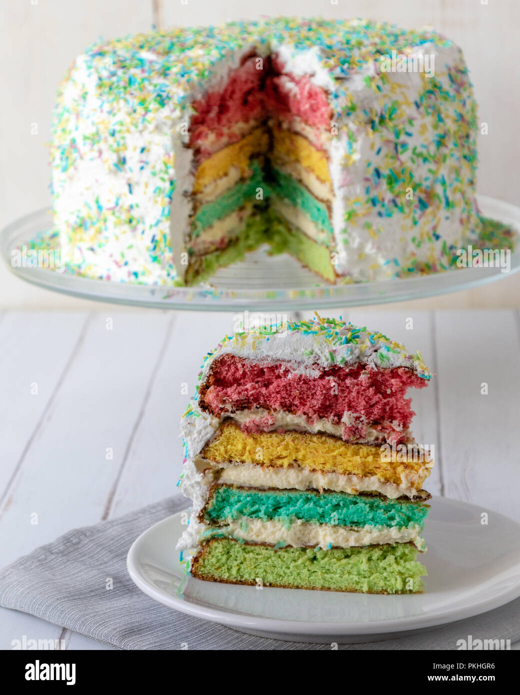 colorful rainbow cake dessert with colored layers Stock Photo - Alamy