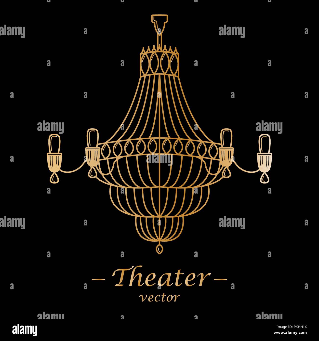 Vector illustration for theater. Gold logotype on a black background ...