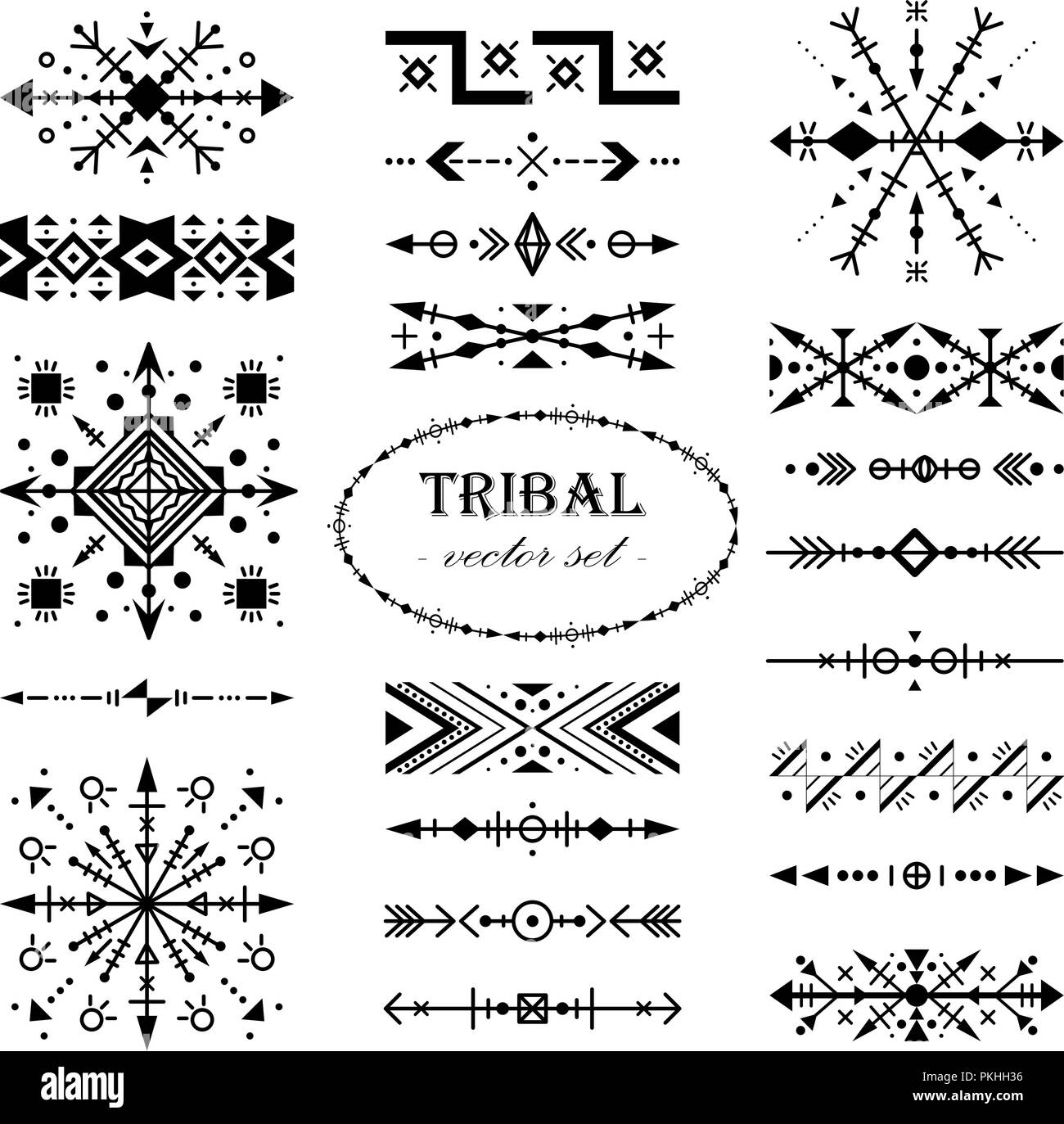 Vector set of design elements in tribal style. Brush set Stock Vector ...