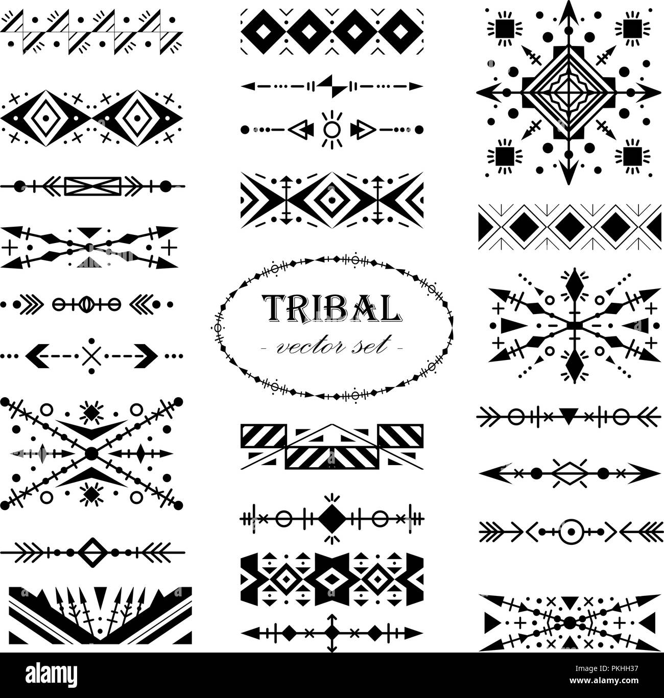Vector set of design elements in tribal style. Brush set Stock Vector ...