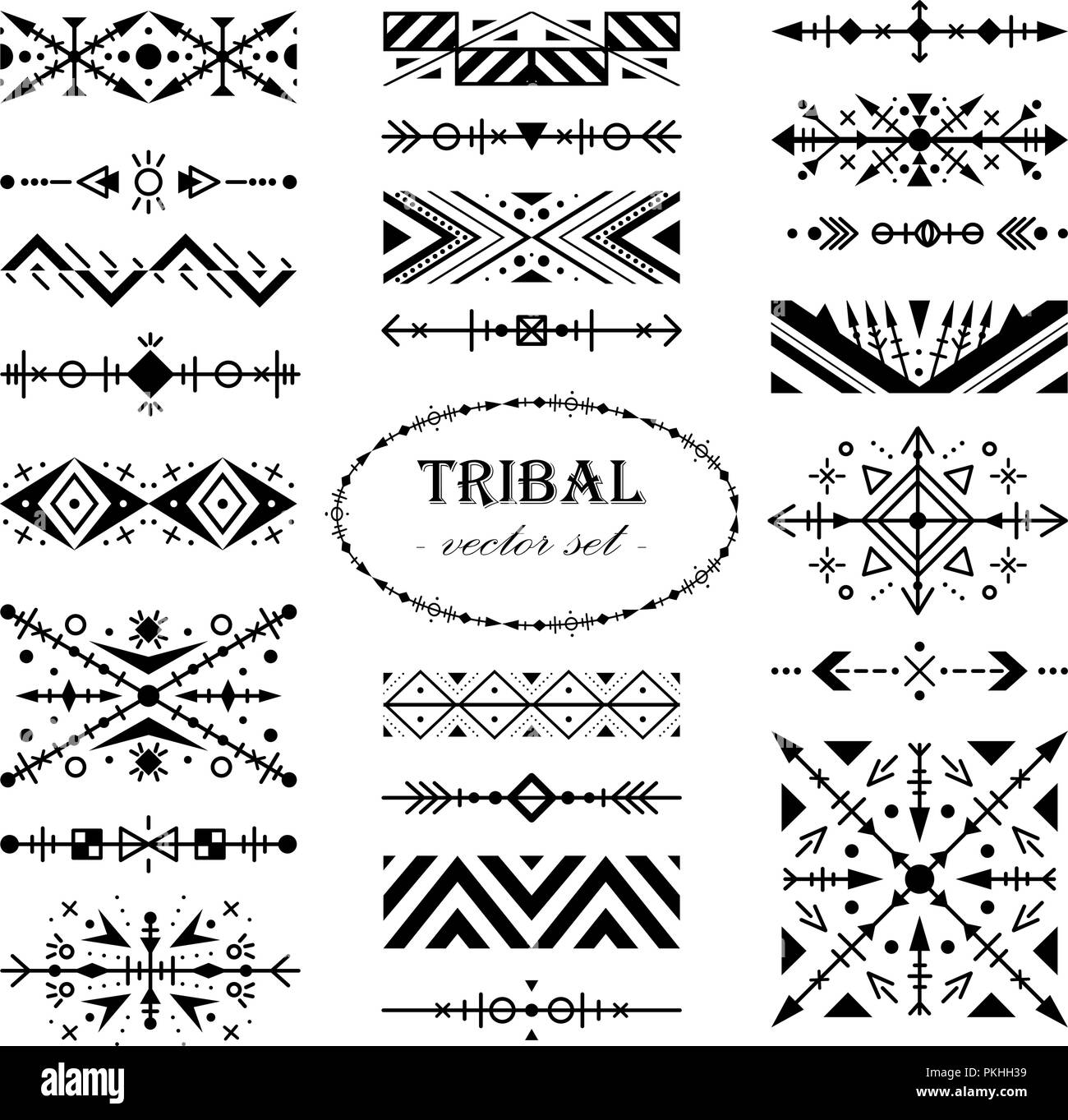 Vector set of design elements in tribal style. Brush set Stock Vector ...