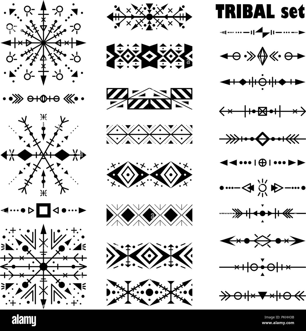 Vector set of design elements in tribal style. Brush set Stock Vector ...