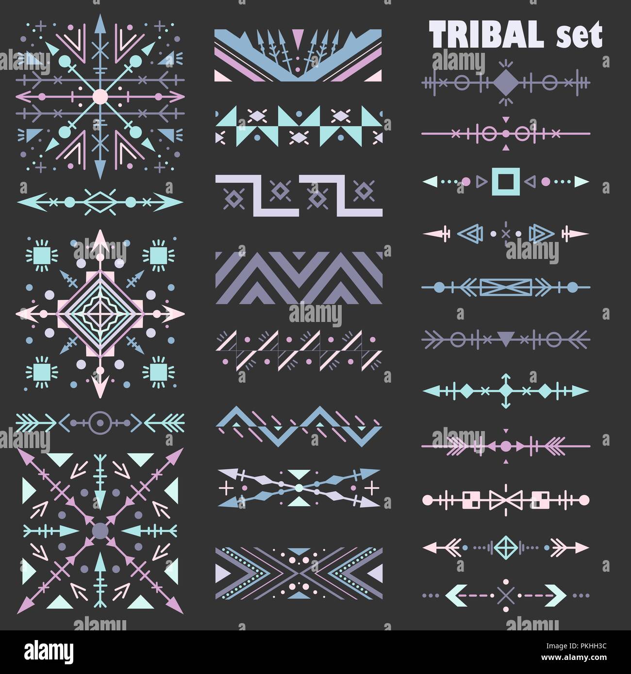 Vector set of design elements in tribal style. Brush set Stock Vector ...