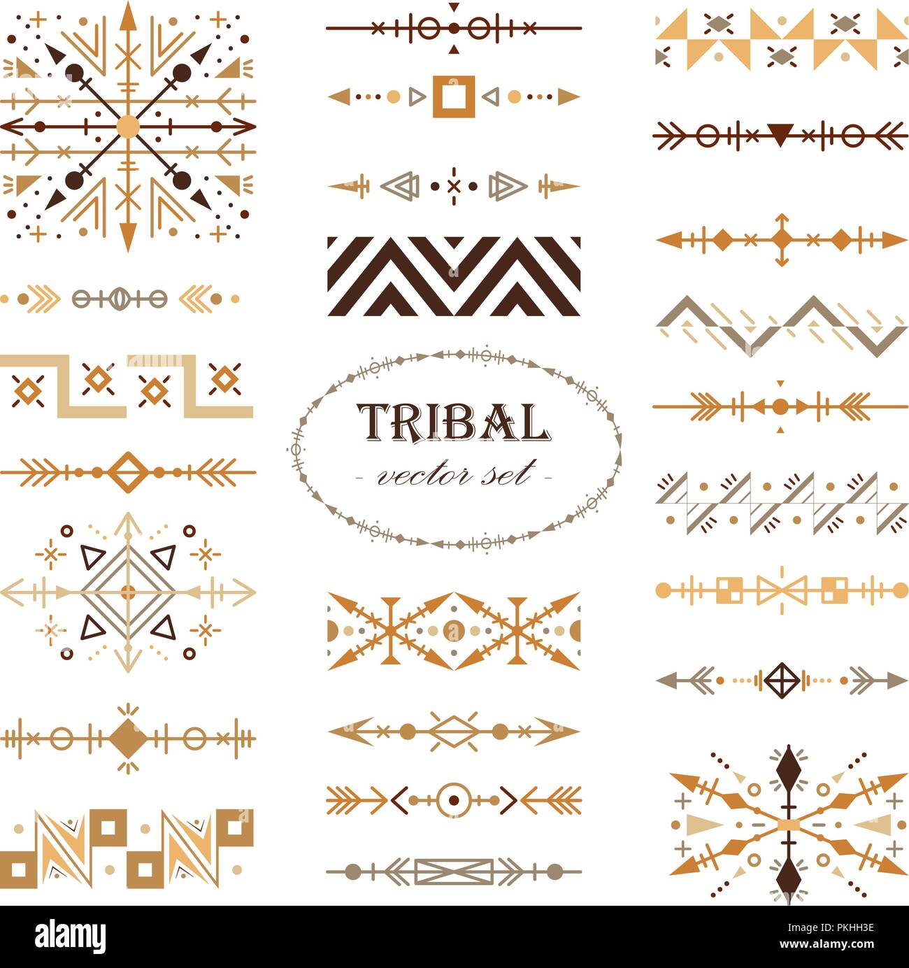 Vector set of design elements in tribal style. Brush set Stock Vector ...