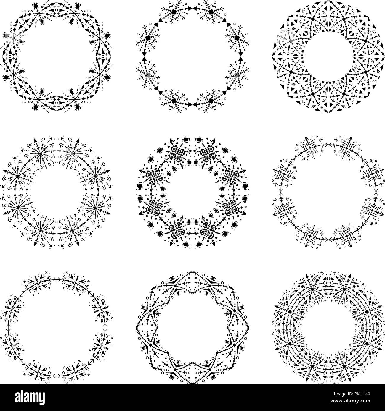 Set of 9 ethnic traditional tribal round frames Stock Vector Image ...